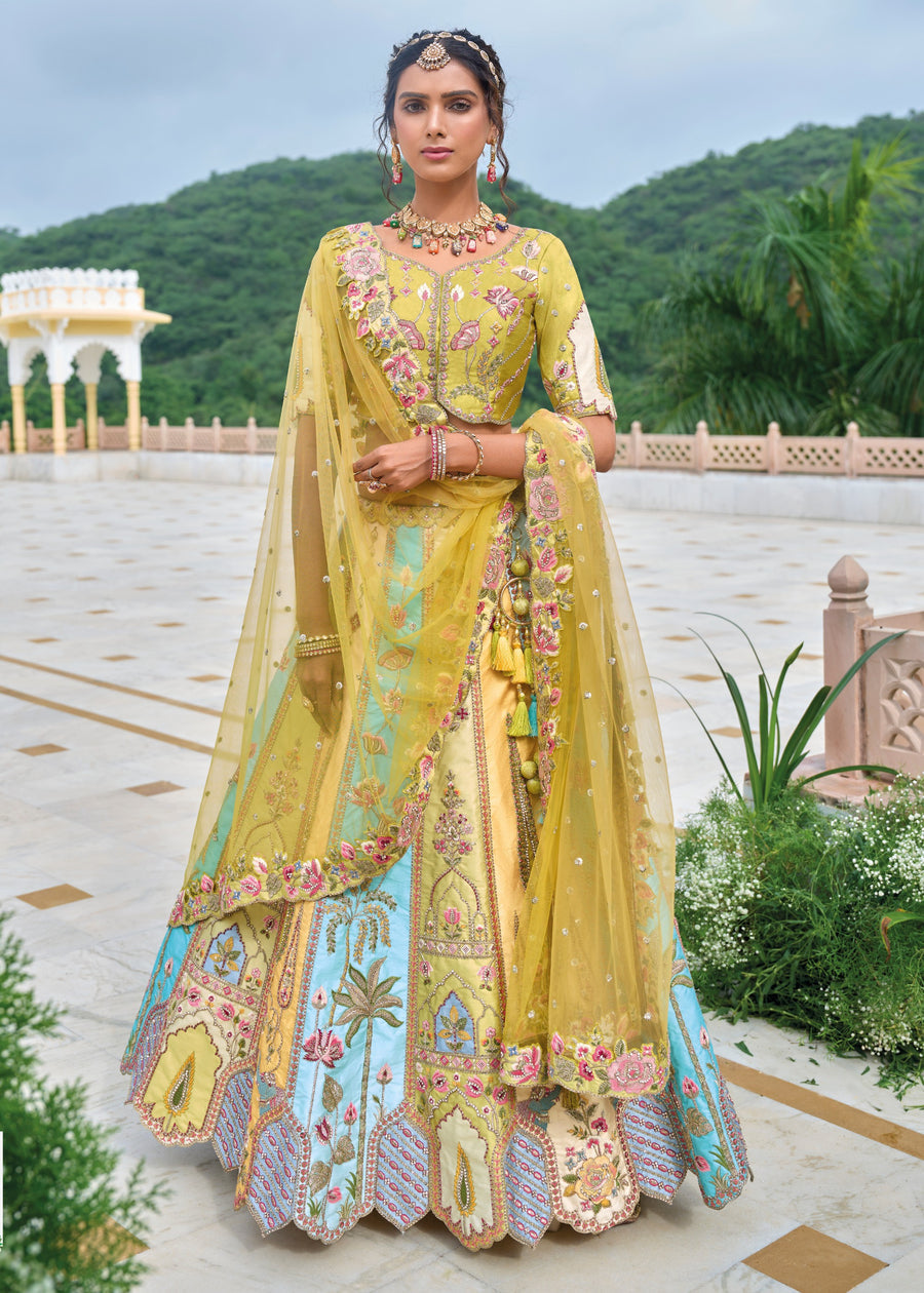 Pink and Lime Yellow Silk Lehenga Choli in New York USA & London UK ...