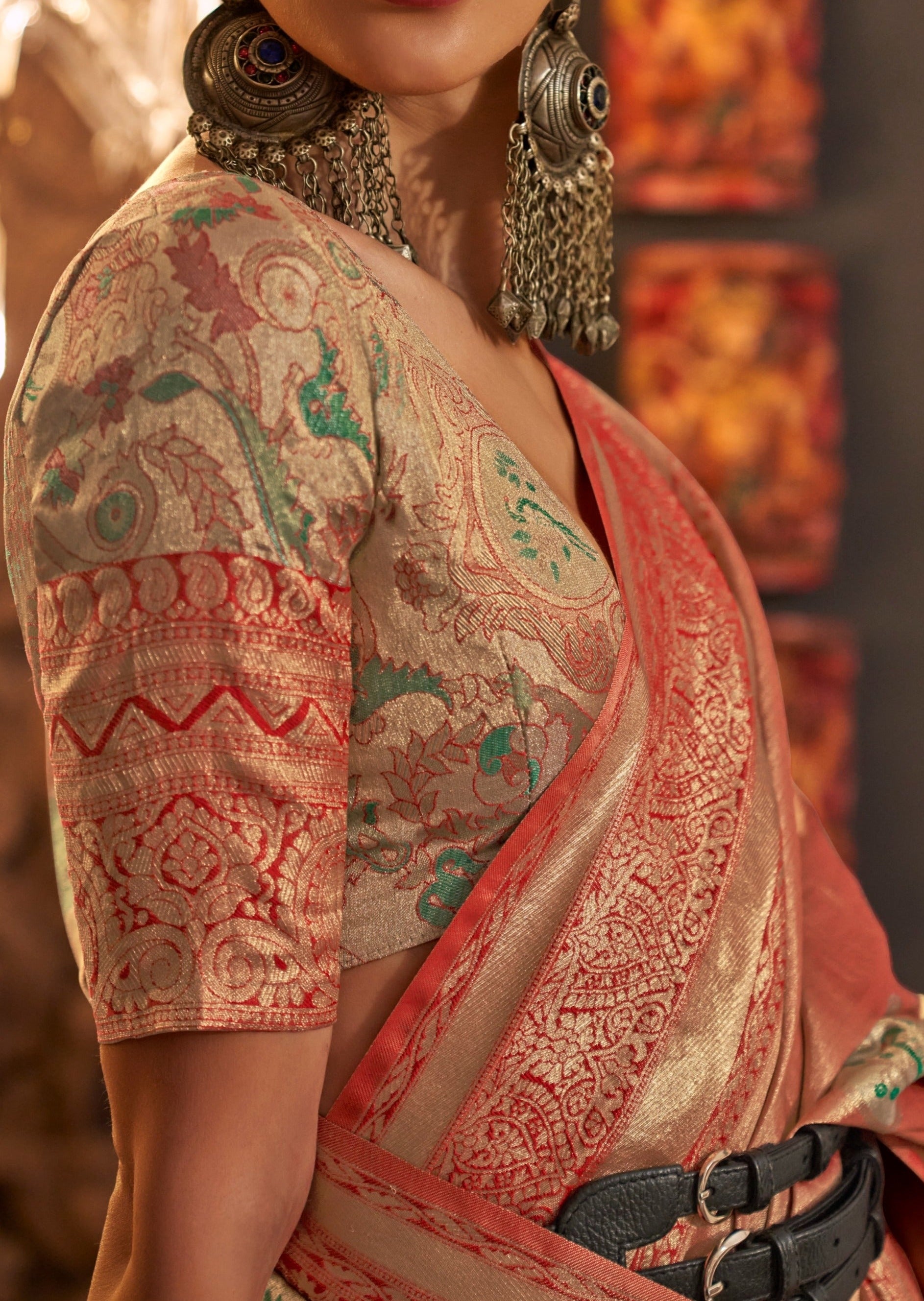 Shop Banarasi Silk Orange Bridal Saree Collection Designs Online – Sunasa