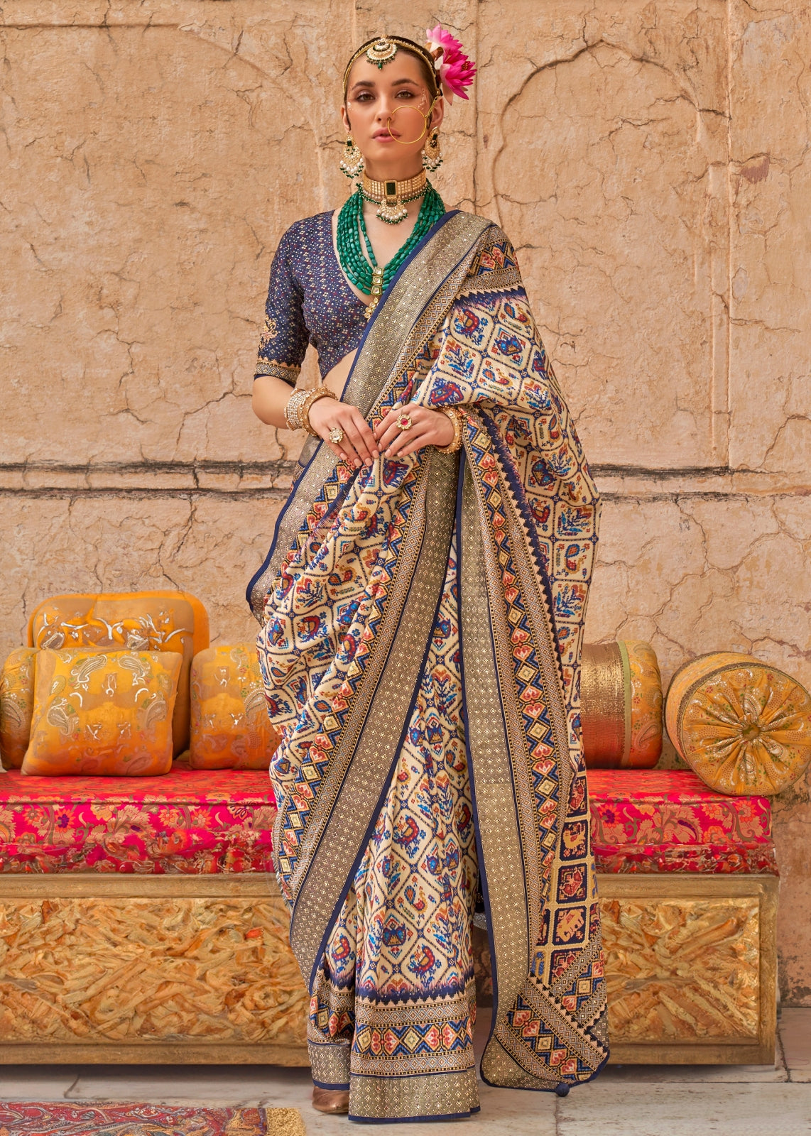 Designer Patola Off White Saree Online India USA Hathi Popat Design ...