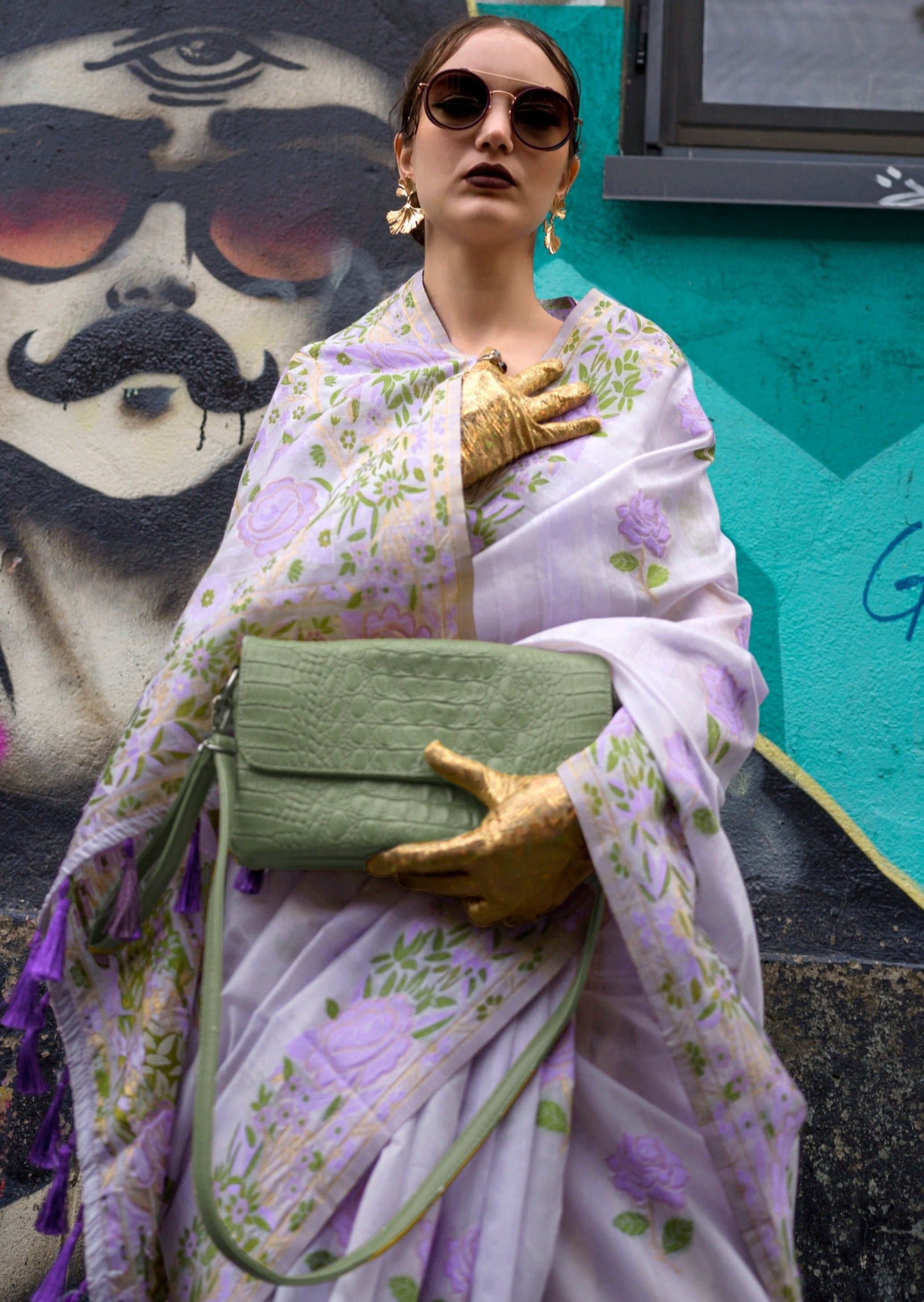 Parsi Gara Hand Embroidery Lavender Purple Silk Saree Online SALE – Sunasa