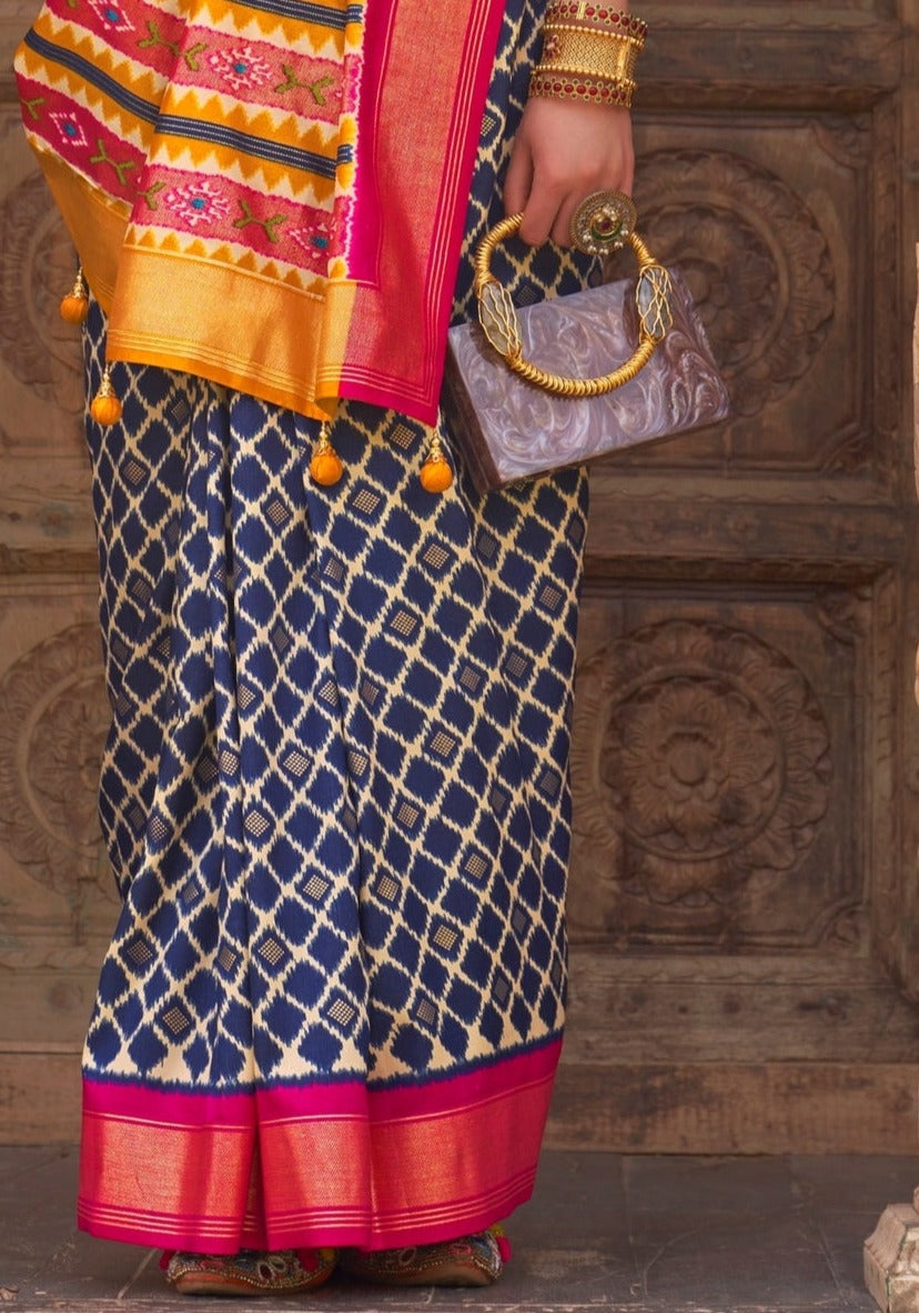 Buy Patan Patola Silk Blue Saree Online Shopping – Sunasa