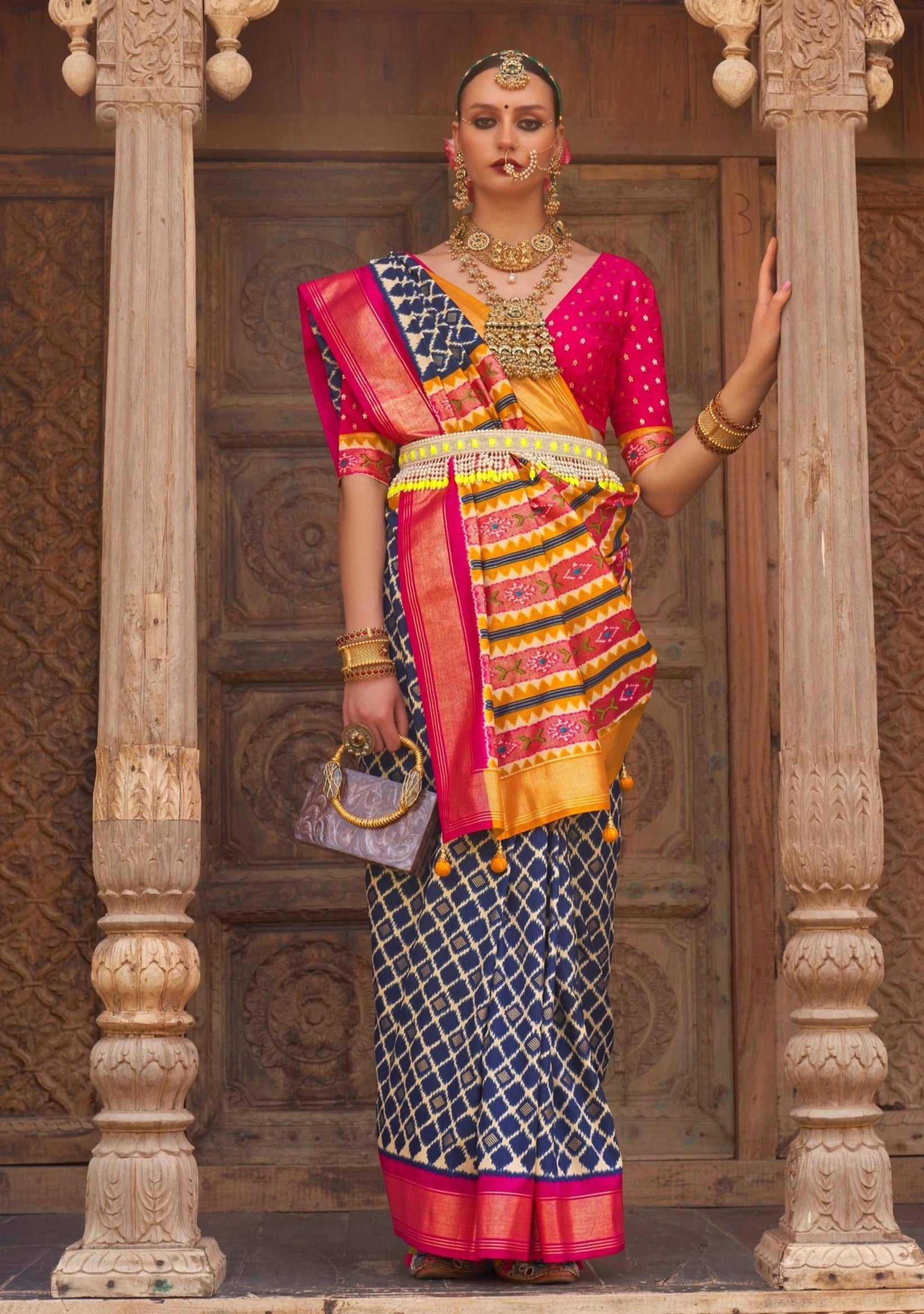 Buy Patan Patola Silk Blue Saree Online Shopping – Sunasa