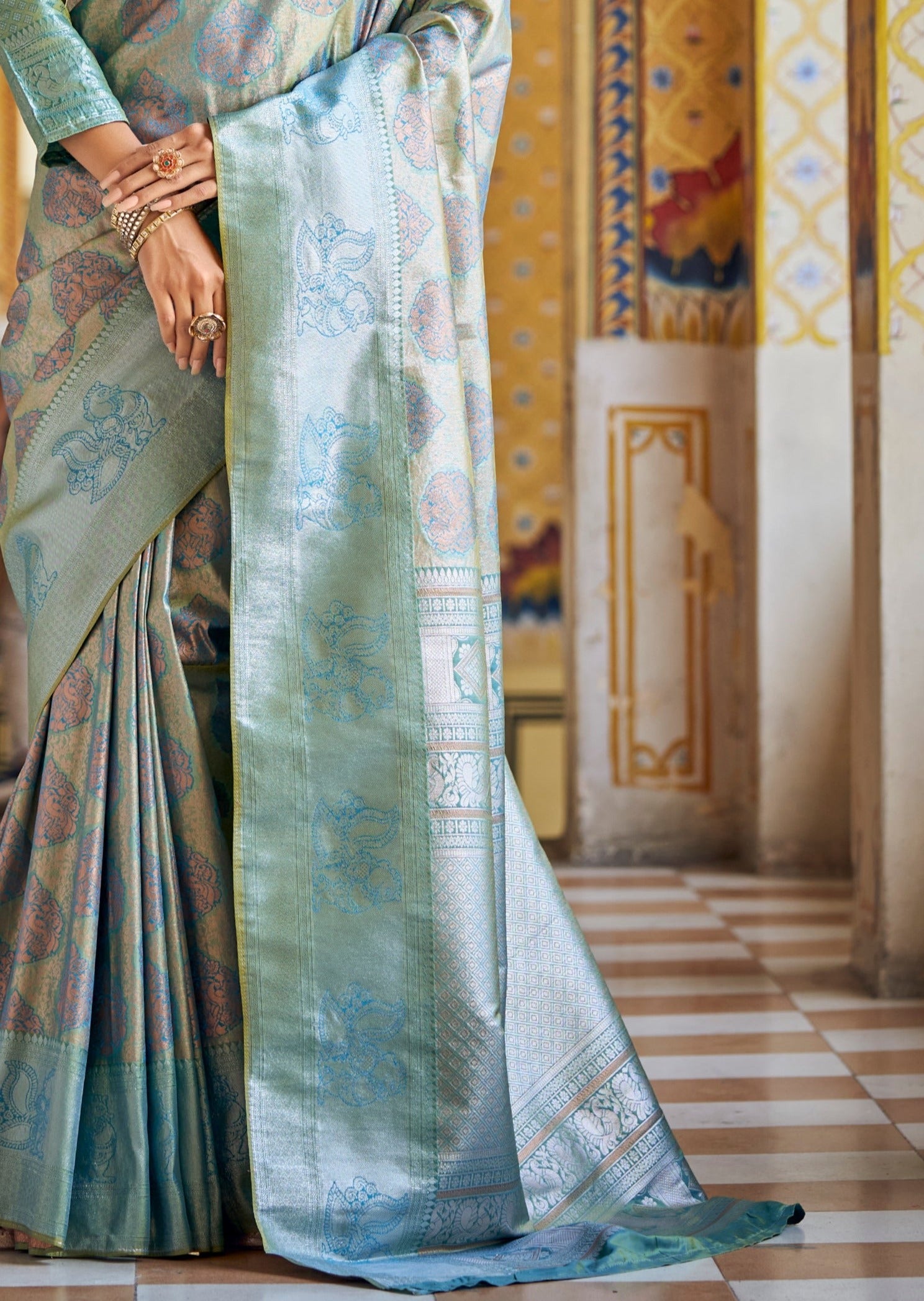 Pure Kanchipuram Silk Sky Blue Saree – Sunasa