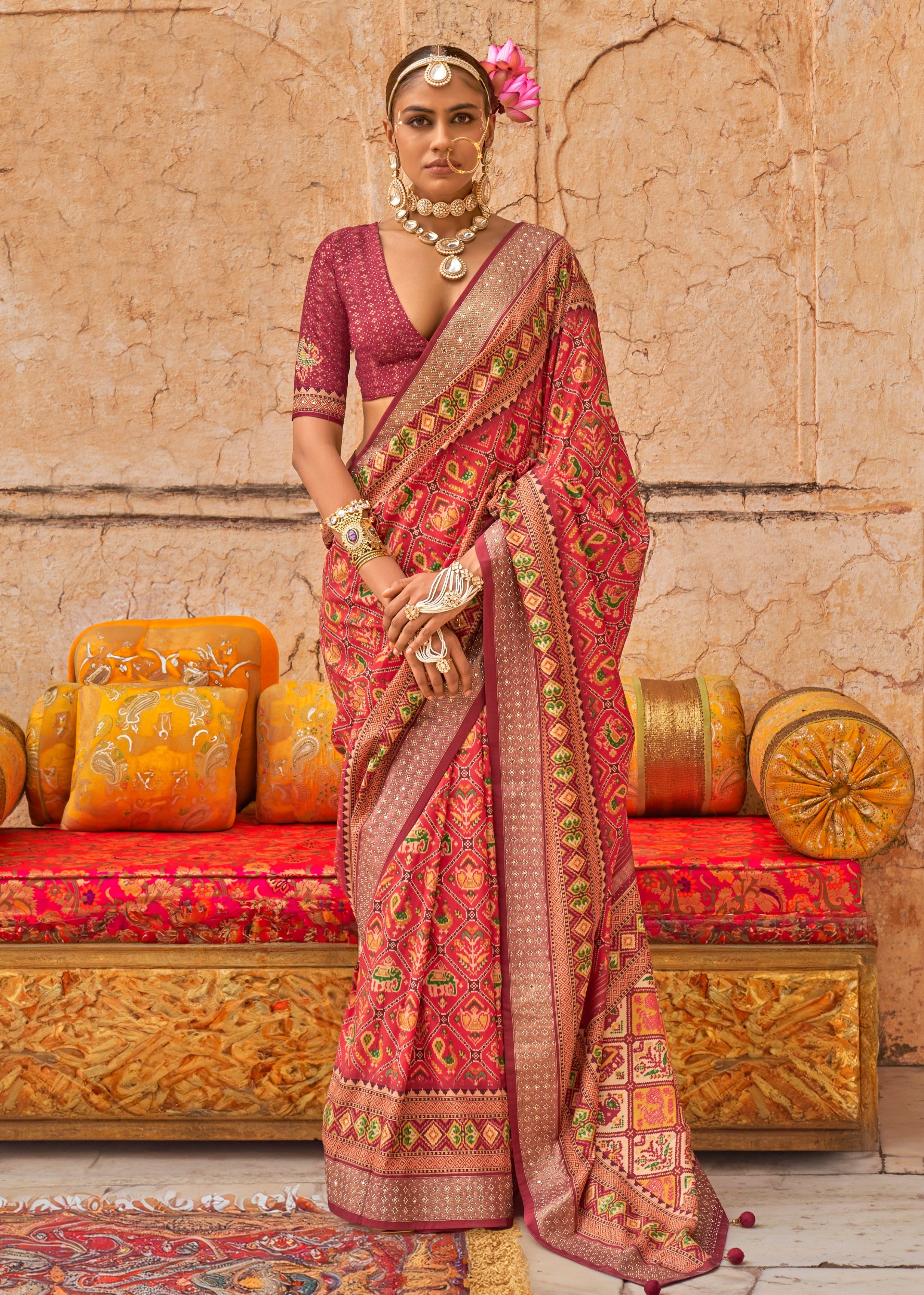 Designer Patola Red Bridal Saree Online India USA Hathi Popat Design ...