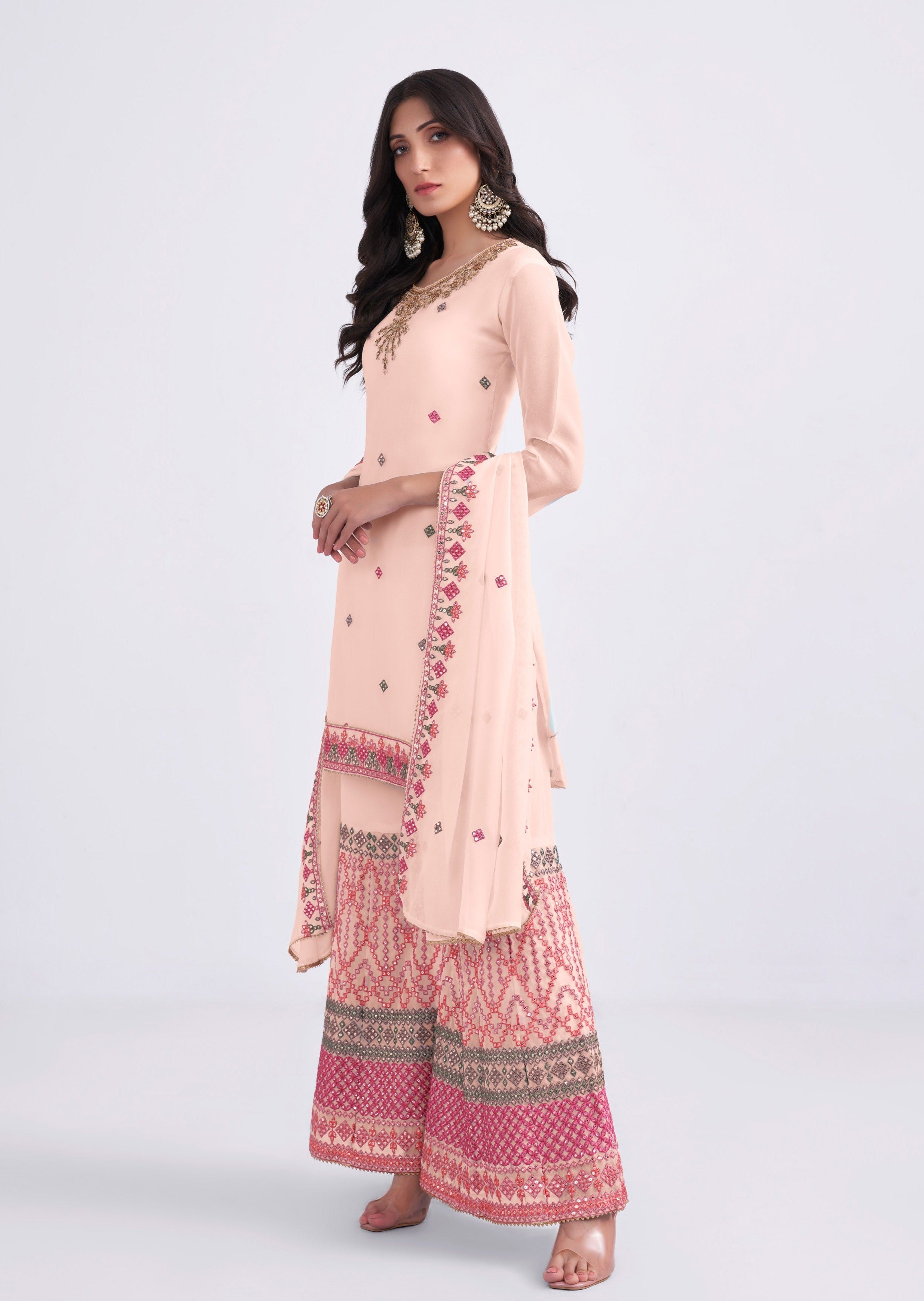 Nalki Work Peach Sharara Suit – Sunasa