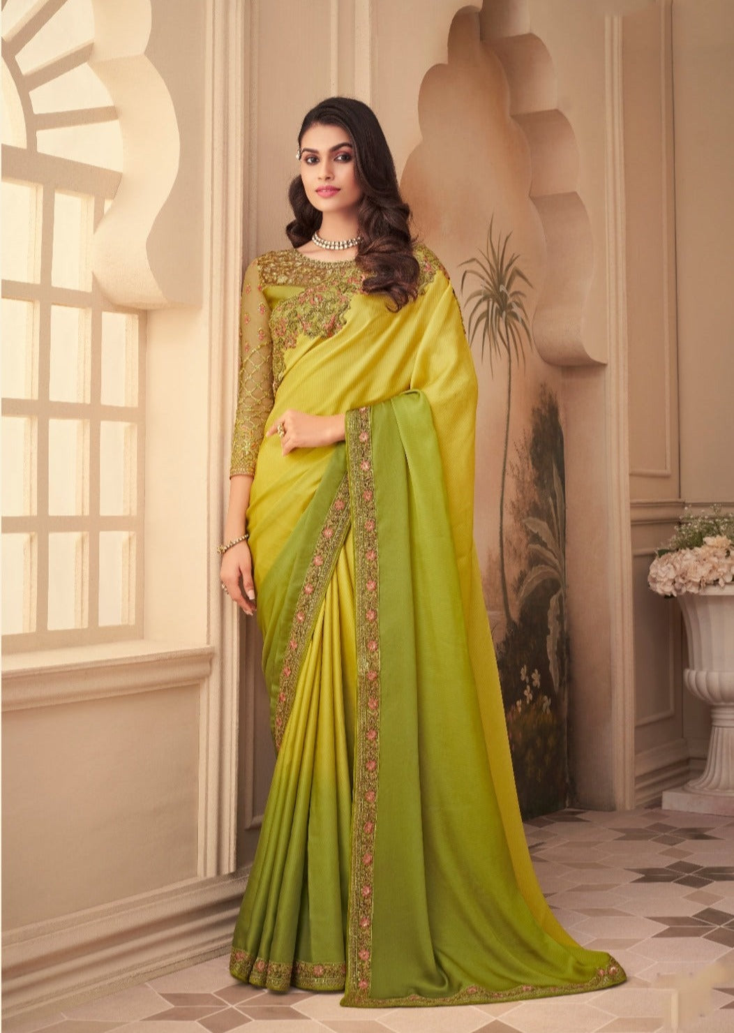 Milano Silk Parrot Green Saree – Sunasa