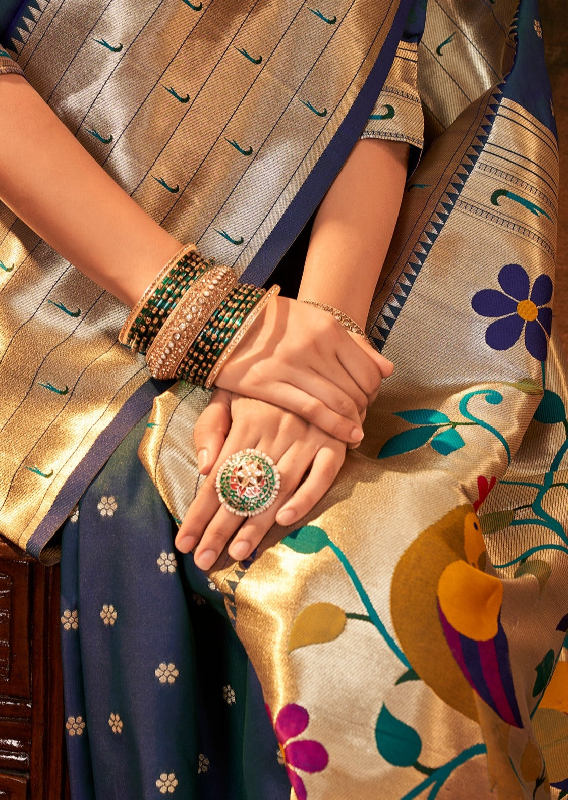 Pure Paithani Silk Royal Blue Saree – Sunasa