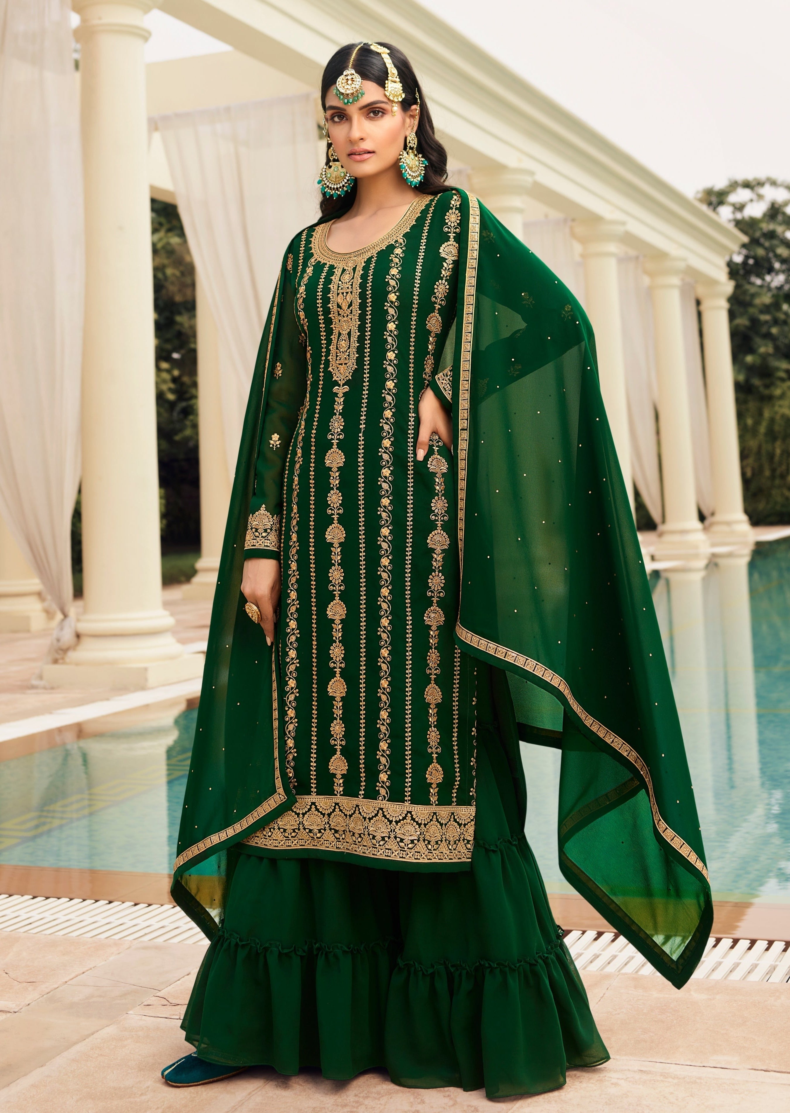 Semi Stitched Georgette Pakistani Green Salwar Suit Online UAE & USA ...