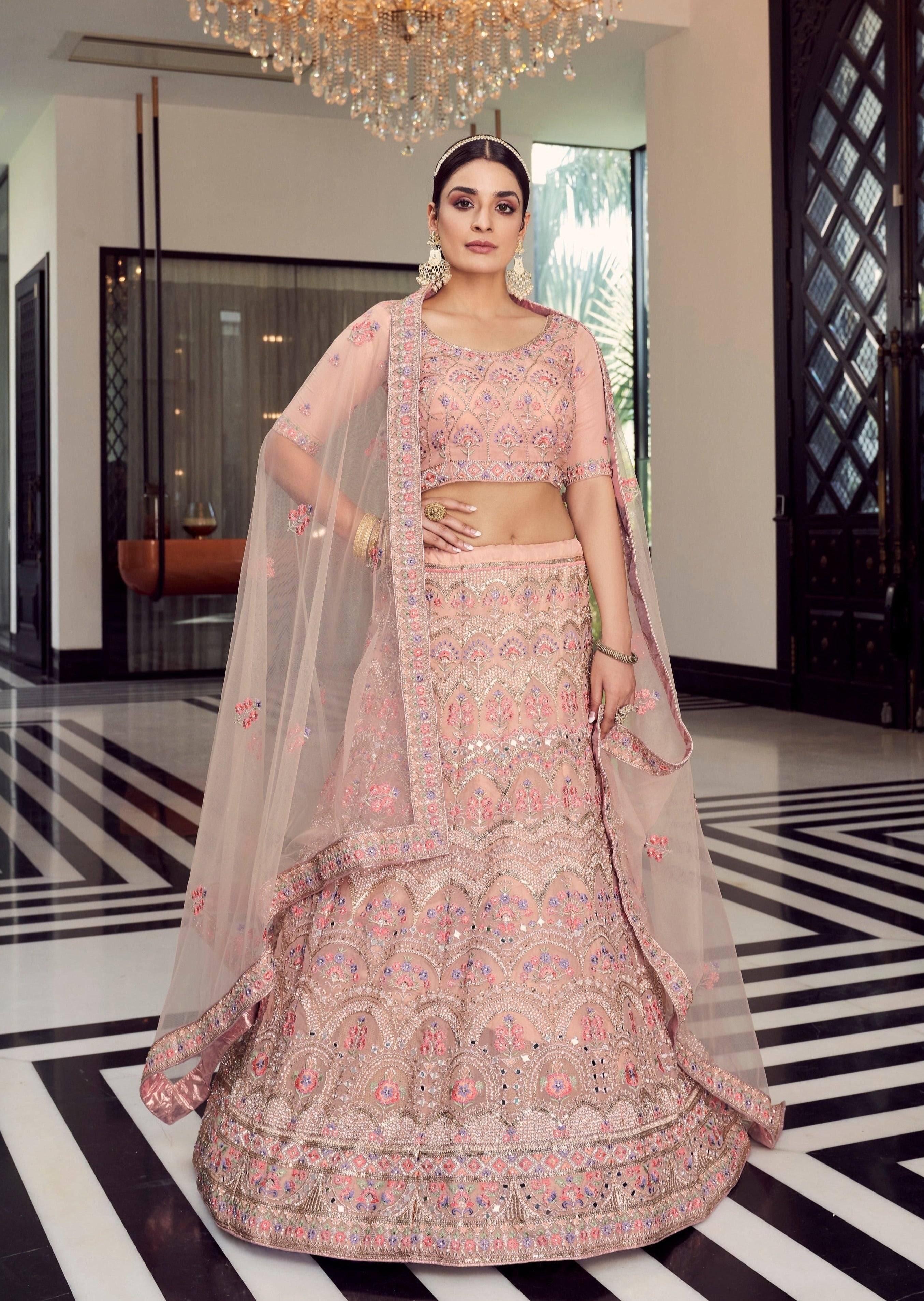 Blush Pink Bridal Organza Lehenga Choli Online Shopping USA UK UAE – Sunasa