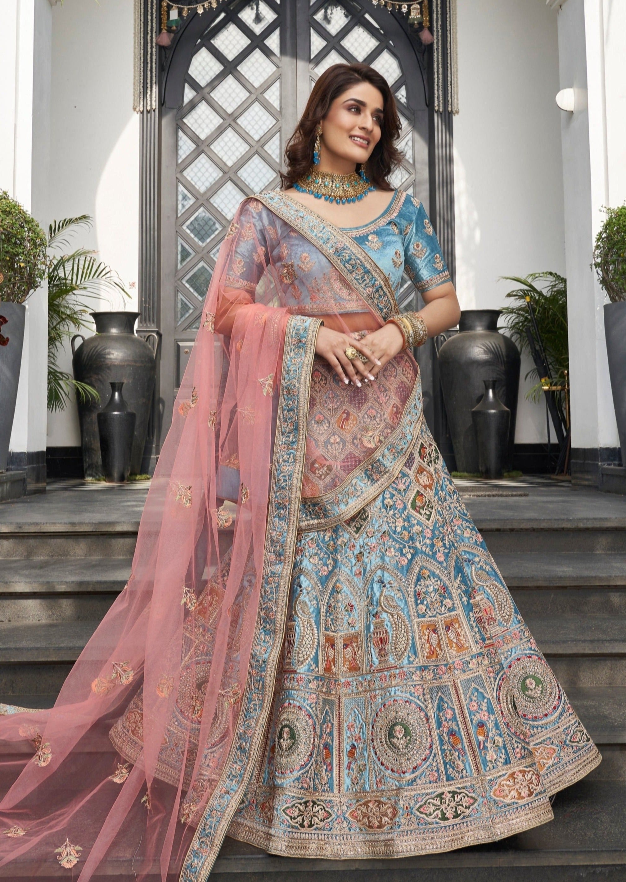 Luxury Designer Bridal Lehenga Choli Aqua Blue Color Online Shopping ...