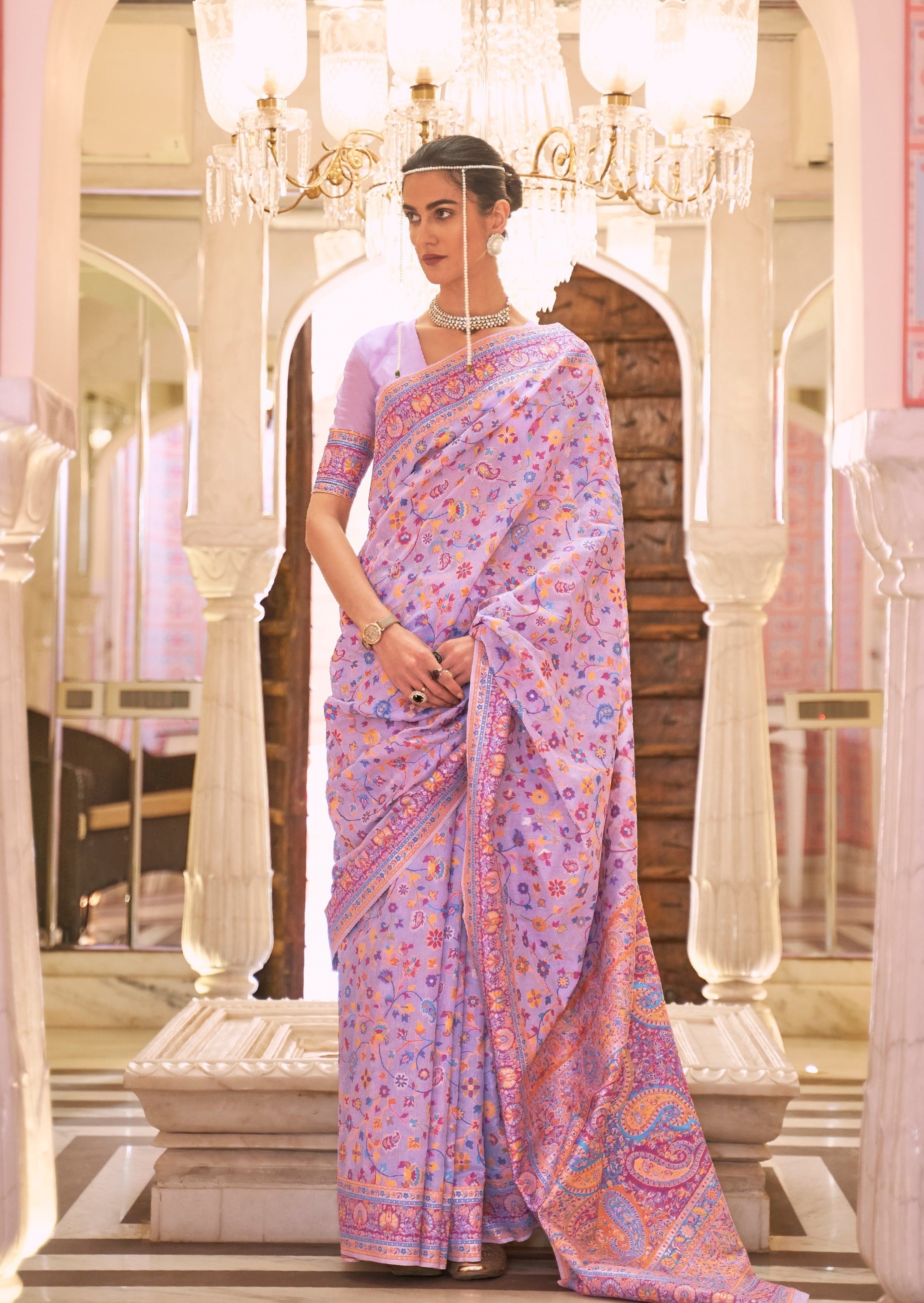 Kashmiri Jamawar Silk Lilac Purple Saree – Sunasa