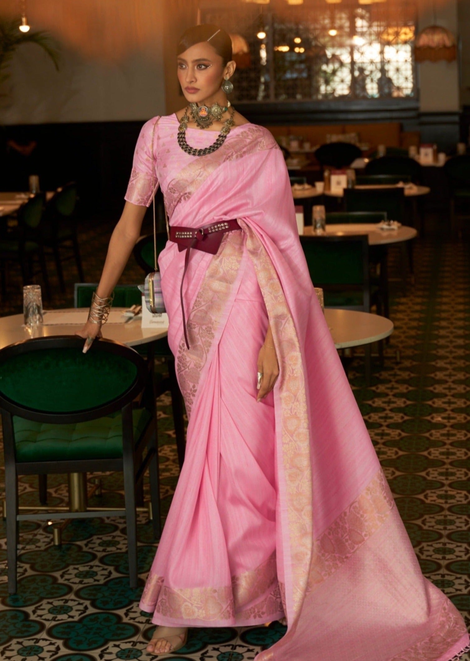 Pure Tussar Silk Blossom Pink Handloom Saree India USA Online Shopping ...