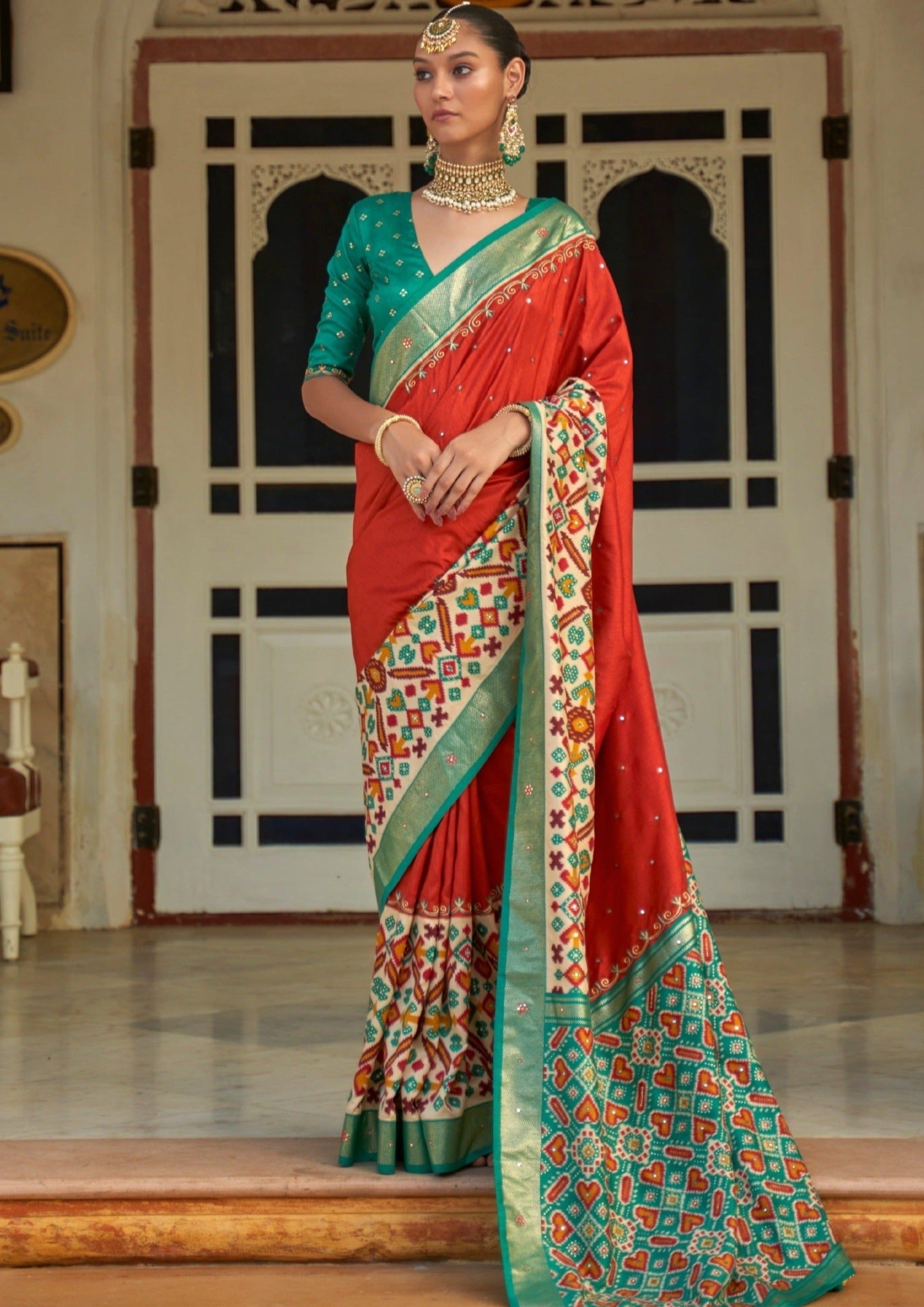 Buy Aari Work Patola Silk Red Saree Online India | SALE – Sunasa