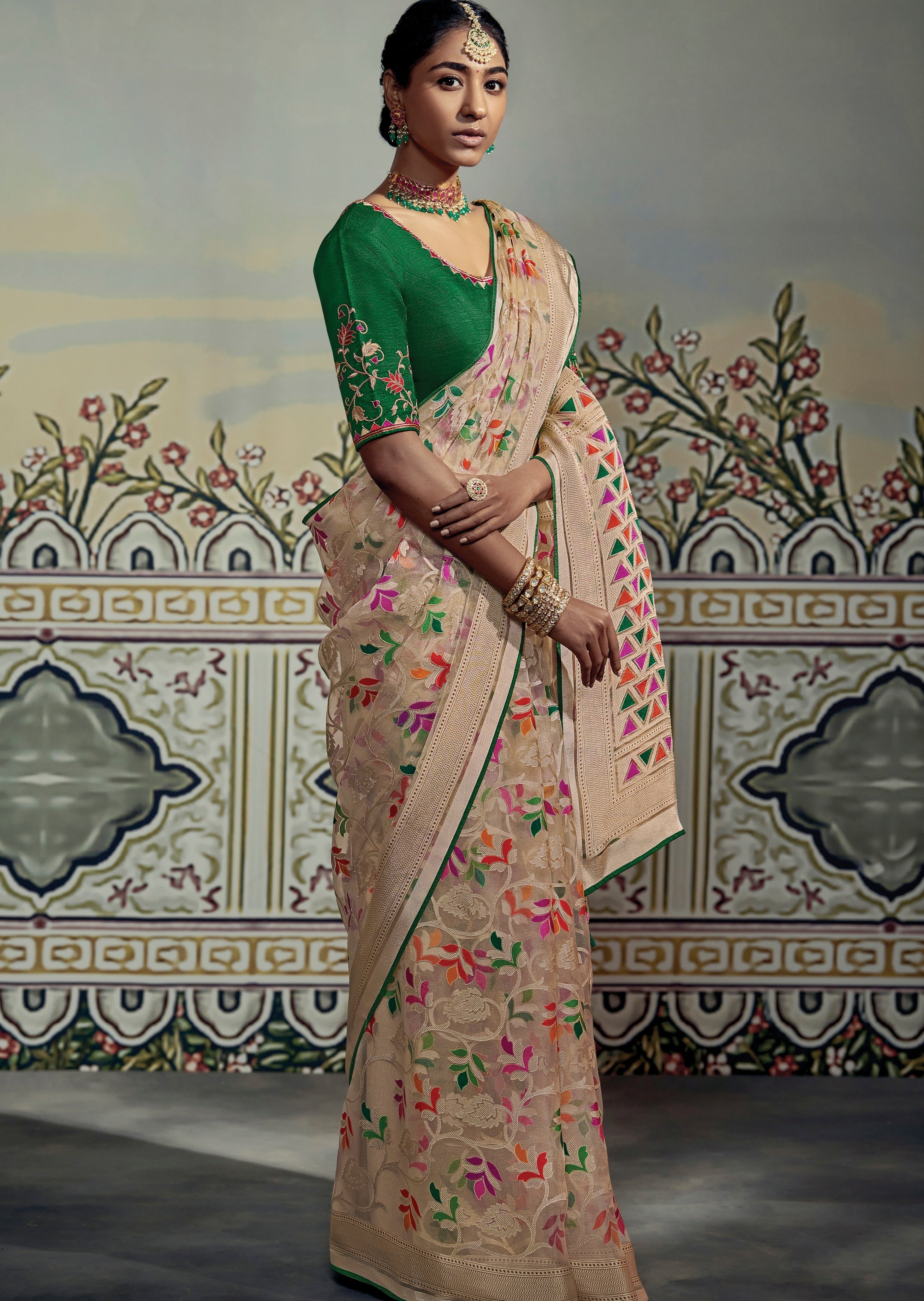 Soft Brasso Cream Saree Online Shopping India with Price – Sunasa