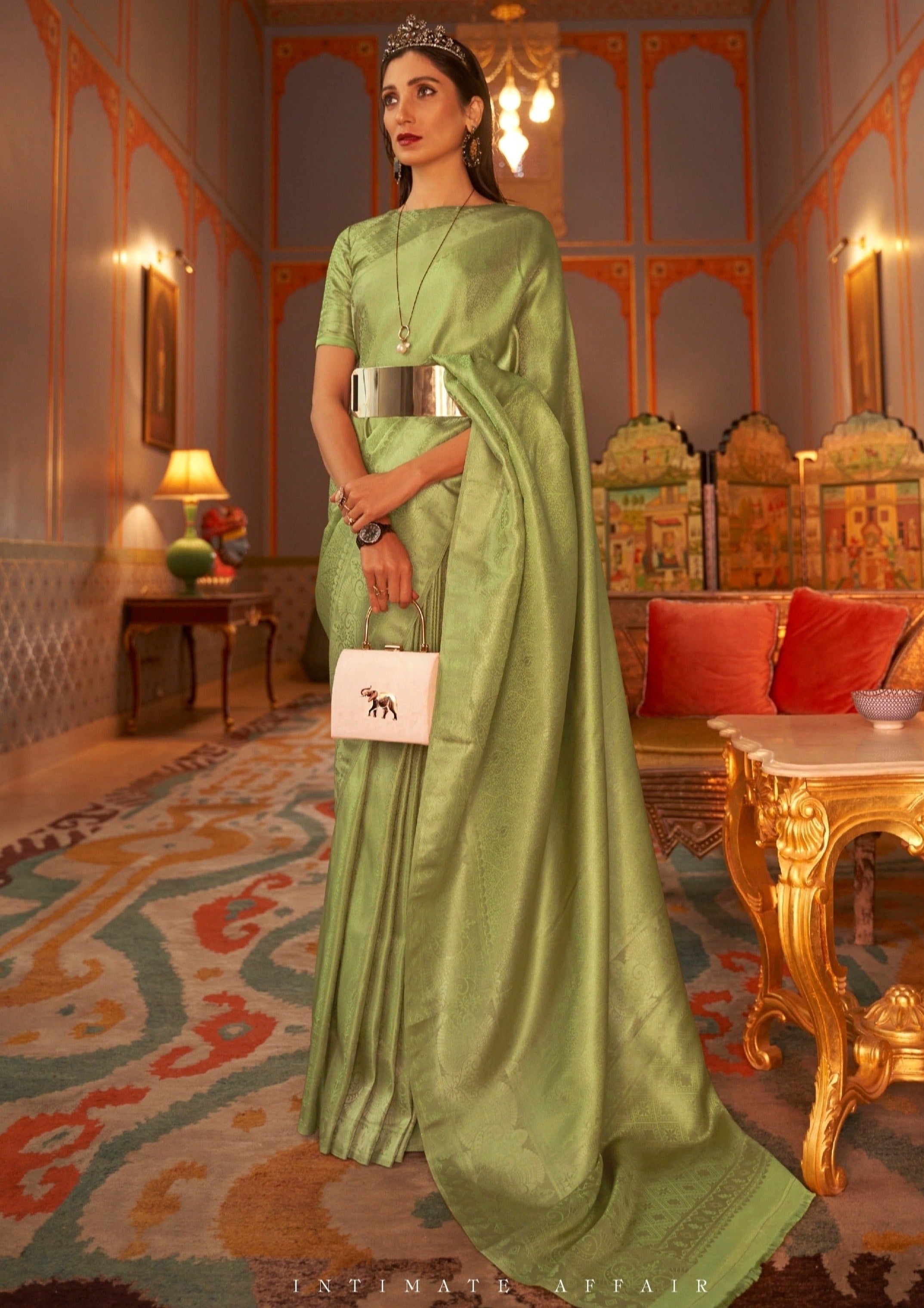 Pure Kanjivaram Silk Lime Green Bridal Saree USA India Online Shopping ...