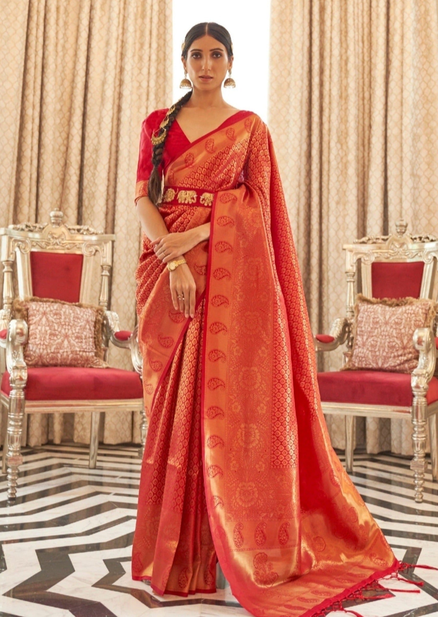Best Red Color Kanjivaram Silk Sarees Online USA | Fast Delivery USA ...