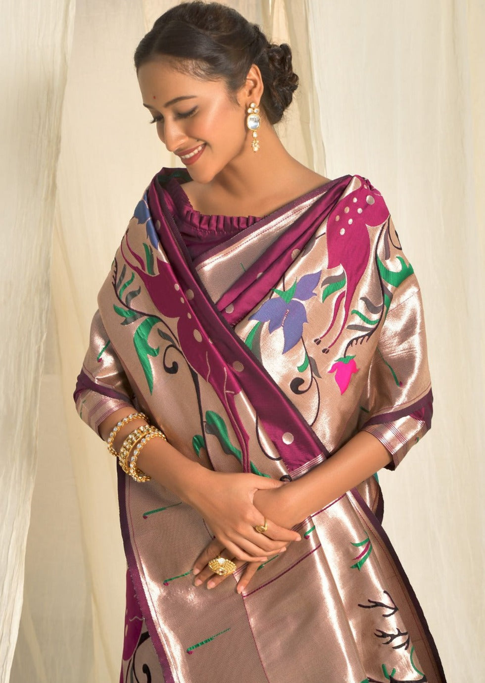 Pure Silk Maroon Paithani Saree – Sunasa