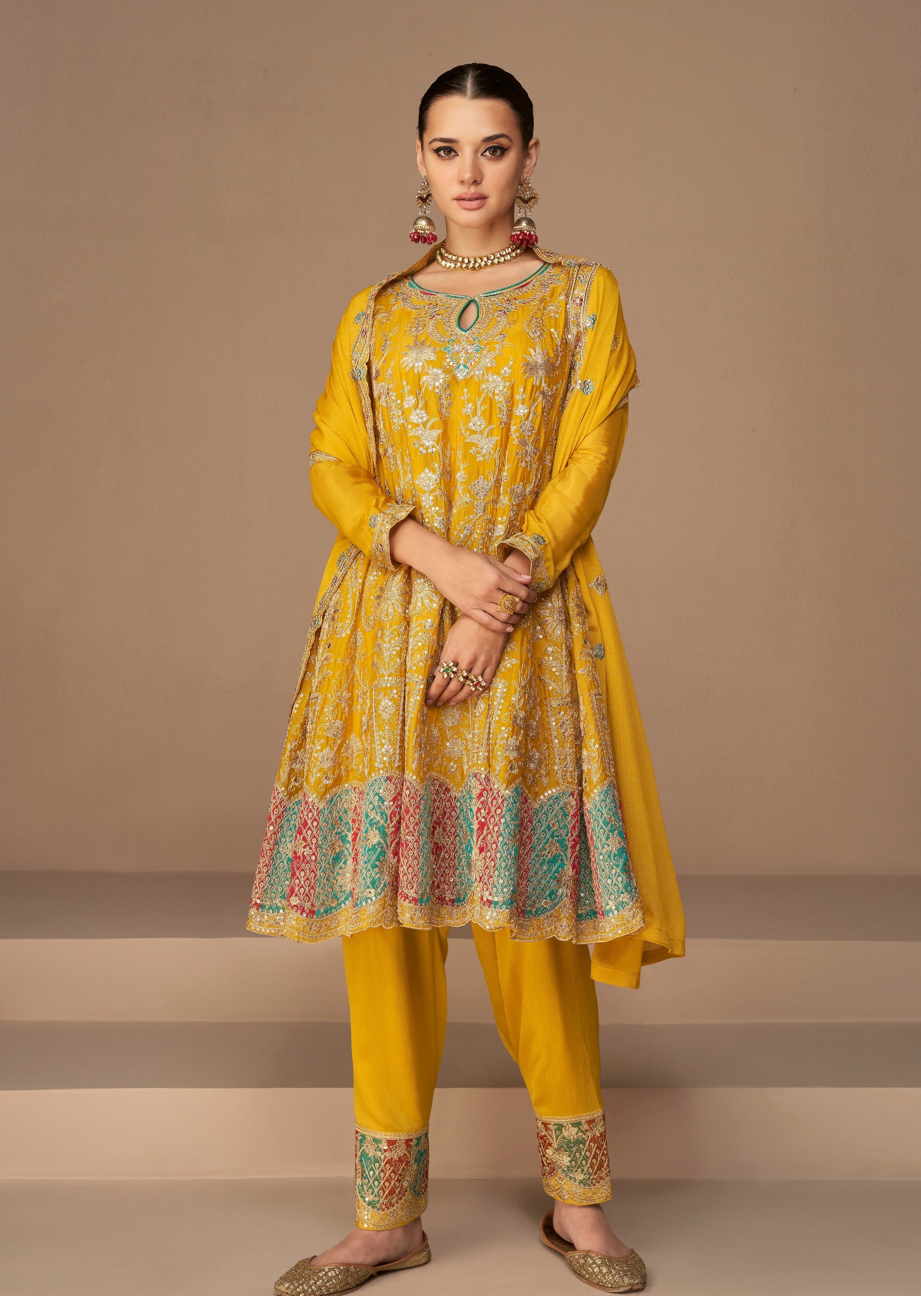 Buy Yellow Silk Bridal Salwar Suit Set Online for Haldi & Wedding – Sunasa